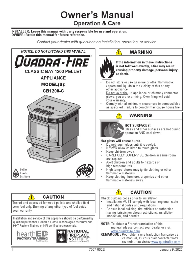 Quadra Fire Classic Bay 1200 Manual | PDF | Thermostat | Fires