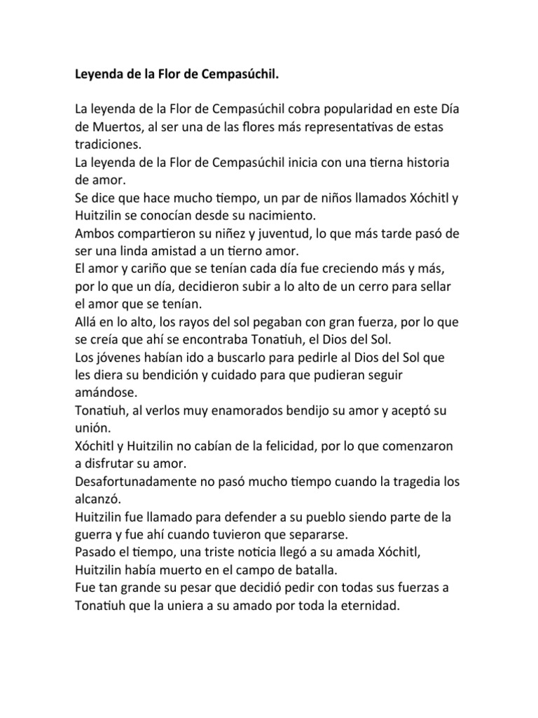 Leyenda de La Flor de Cempasúchil | PDF
