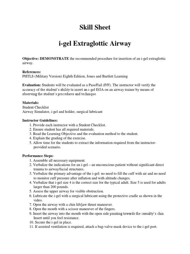 i-gel Insertion Skill Sheet | PDF