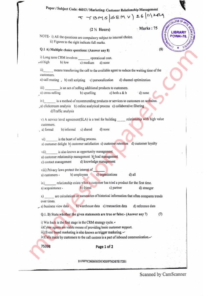 Tybms Sem5 CRM Nov19 | PDF