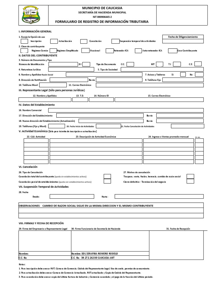 Formulario Rit | PDF