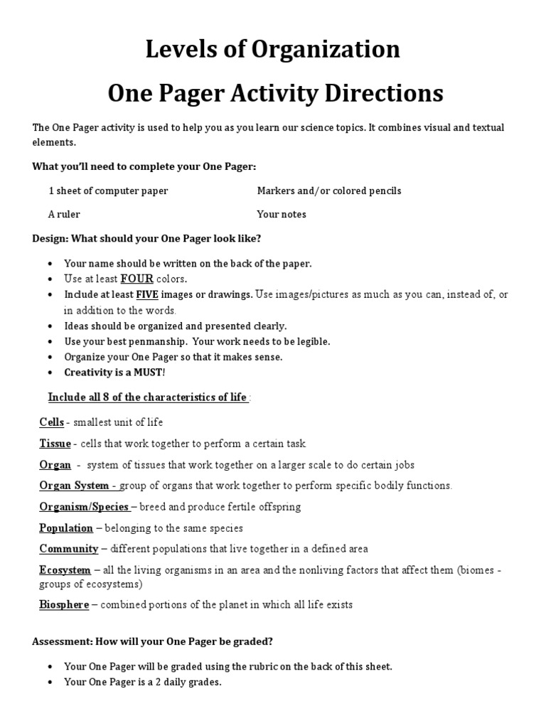 One Pager Levels of Organization | Download Free PDF | Cognitive ...