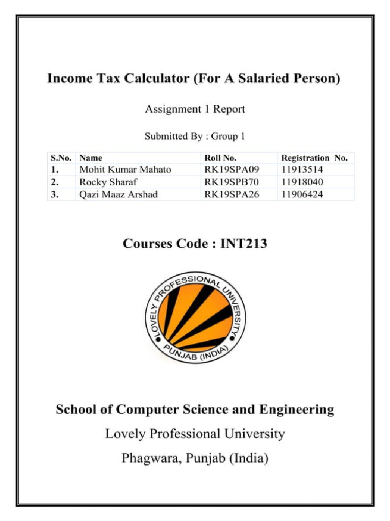 Int213 Project Report Income Tax Calculator | PDF