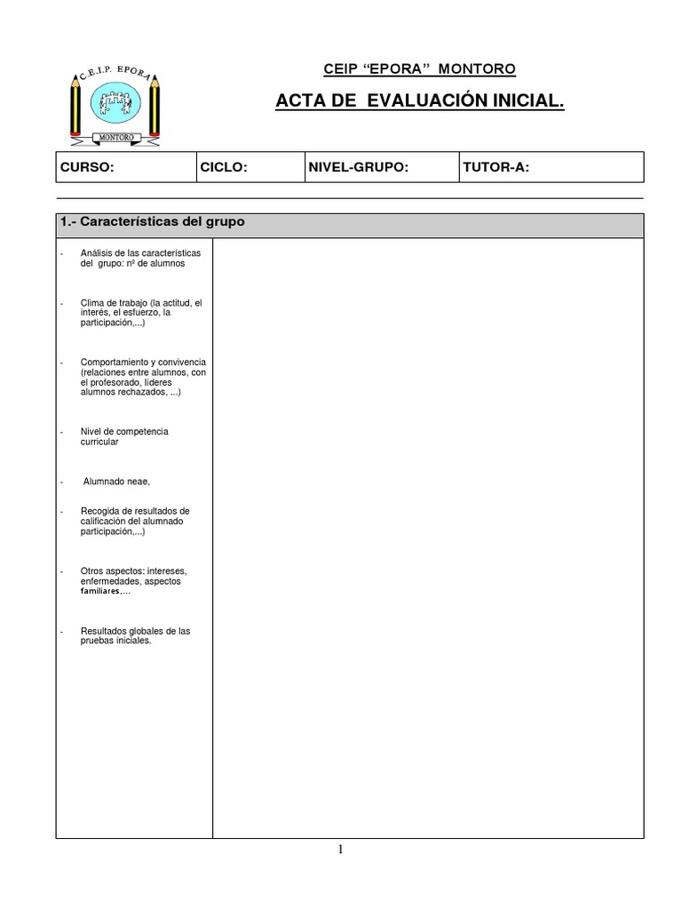 Acta Evaluacion-Inicial 2022-2023 | PDF | Evaluación | Inclusión (Educación)
