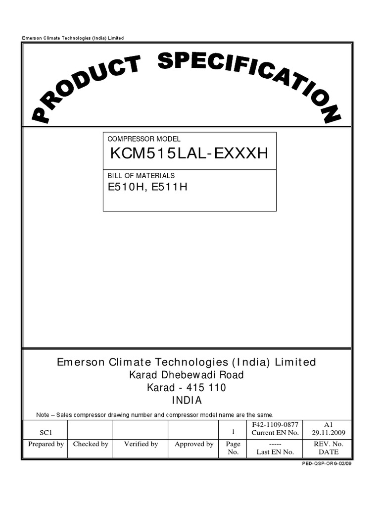KCM515LAL-EXXXH Compressor Specification Sheet: Performance Details and ...