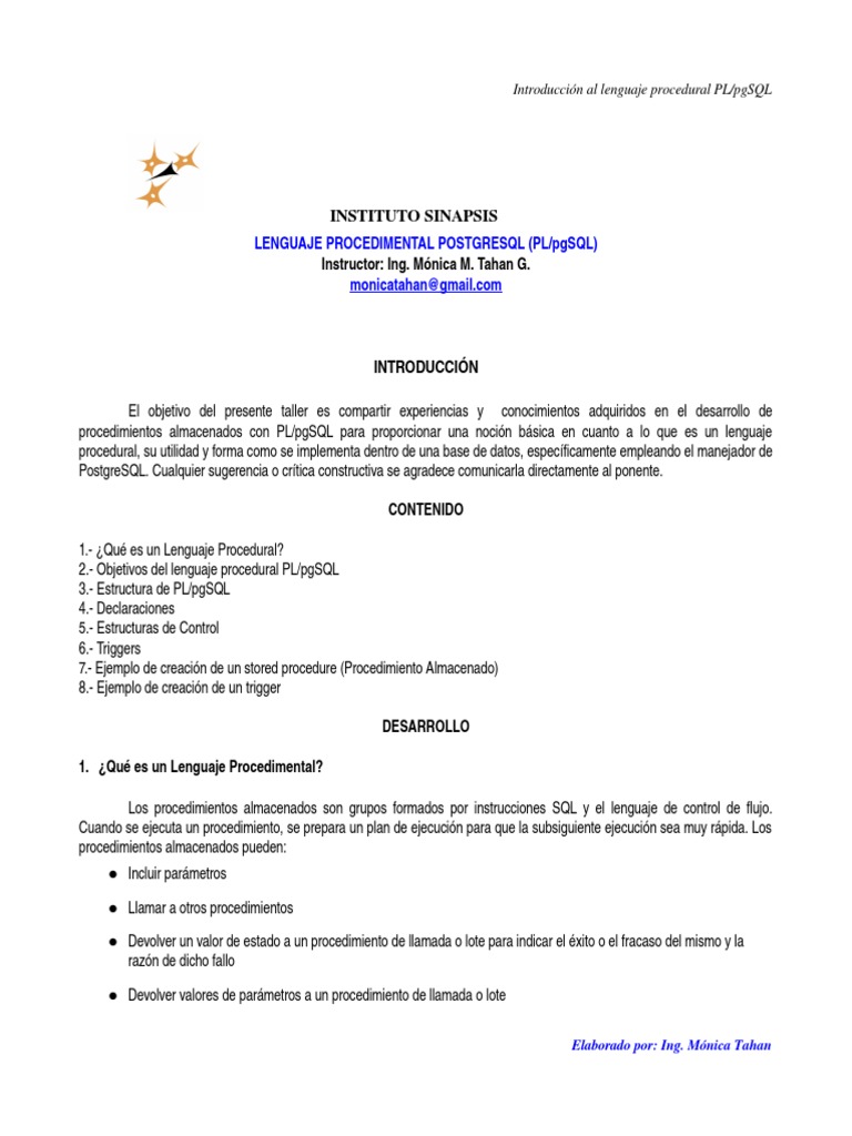 Introducción Al Lenguaje Procedural PLPGSQL | PDF | Lenguaje de programación | SQL