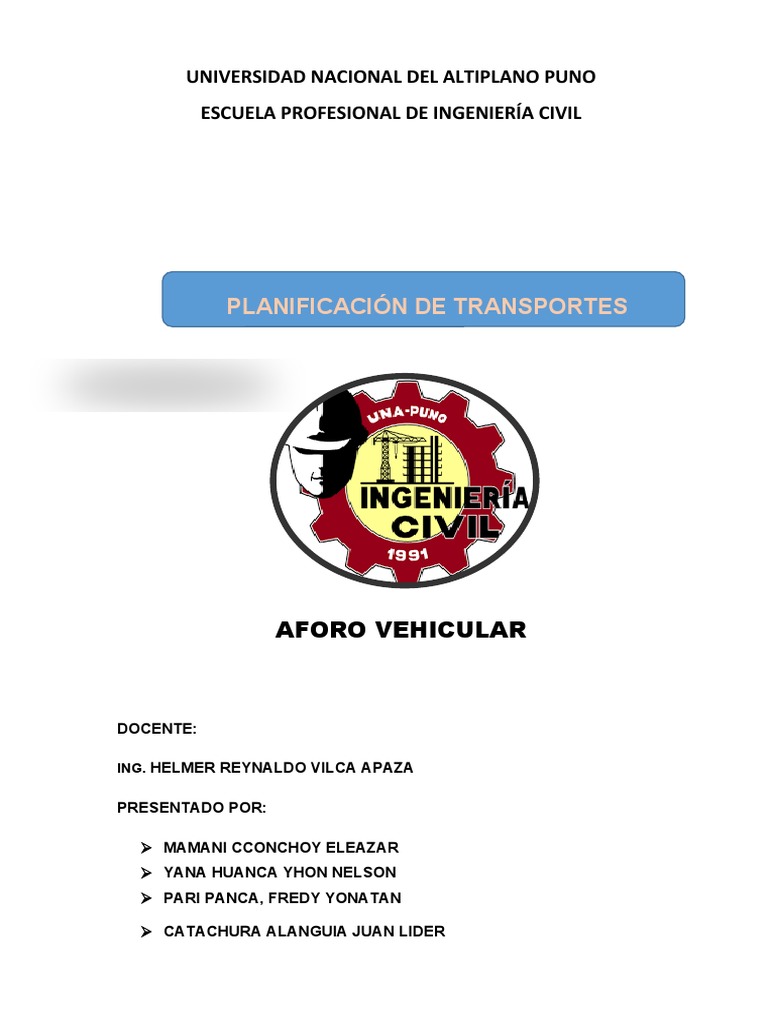 Trabajo de Aforo Vehicular | PDF | La congestión del tráfico | Ingeniería Industrial