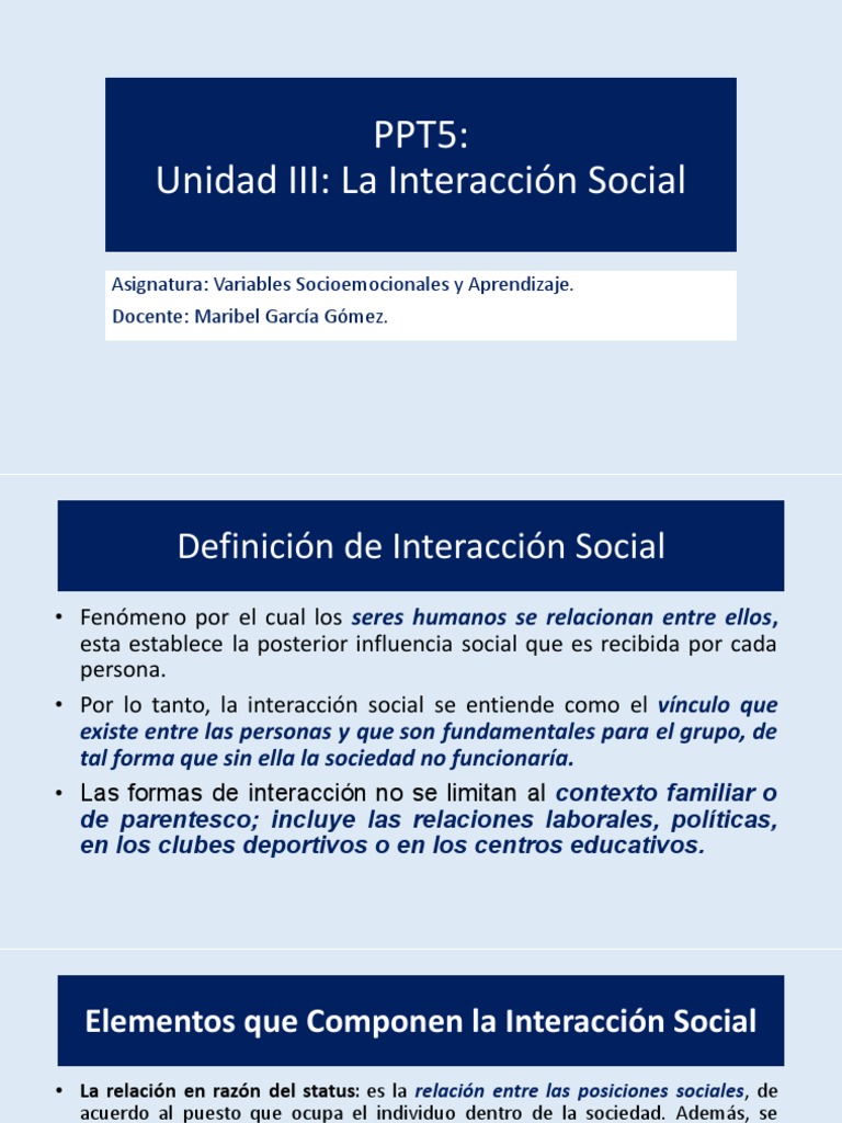 PPT5 La Interacción Social | PDF | Aprendizaje | Sociedad