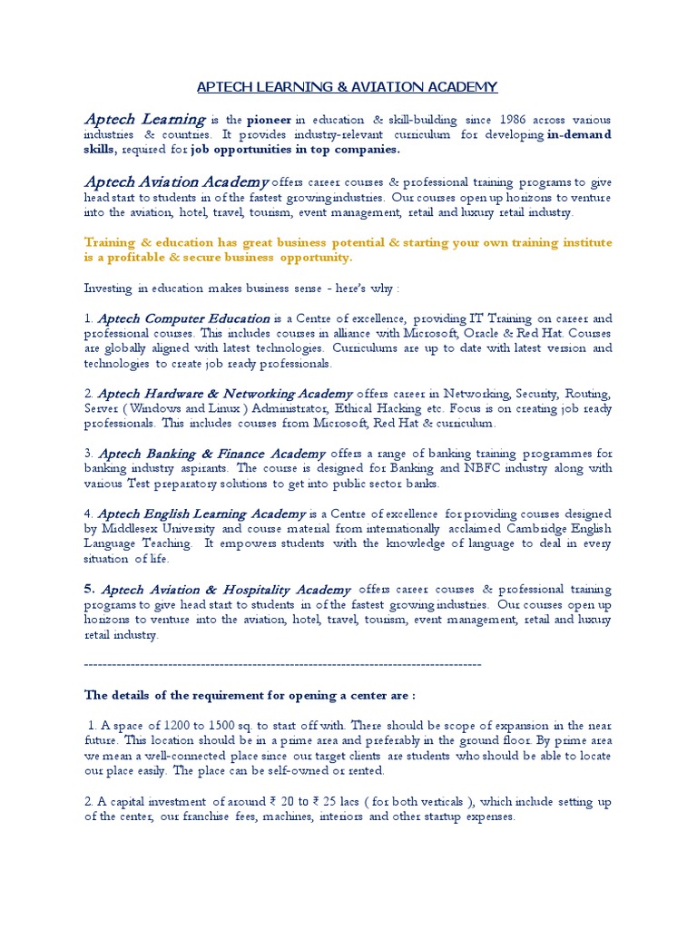 APTECH Learning N Aviation Academy | PDF