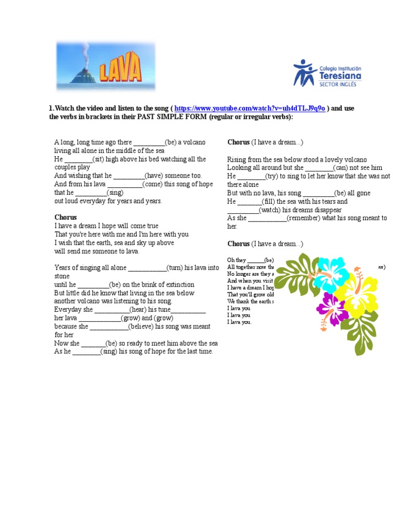 Lava song TP, regular and irregular verbs. | PDF
