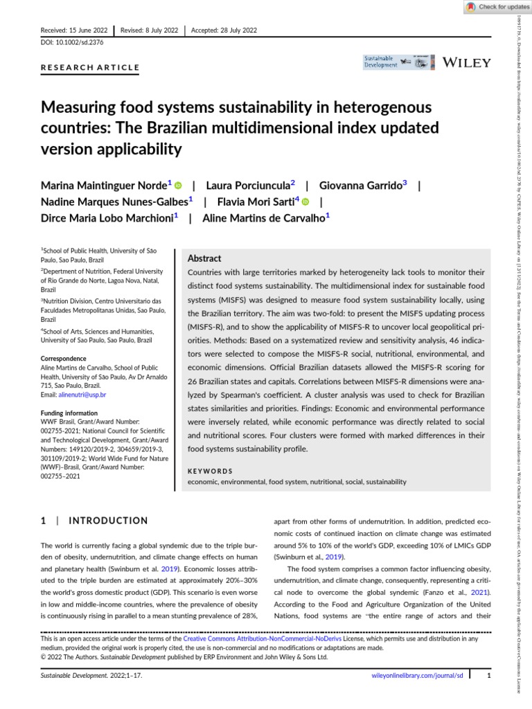 Sustainable Development - 2022 - Norde - Measuring Food Systems ...