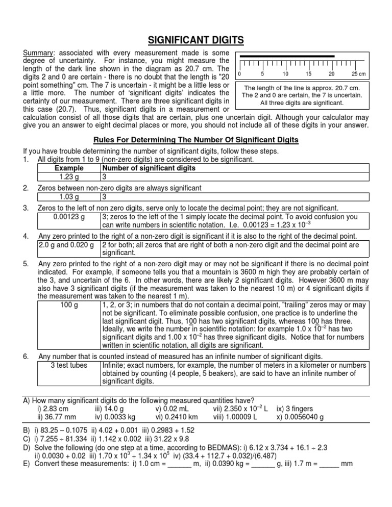 Significant Digits Worksheet | PDF | Significant Figures | Decimal