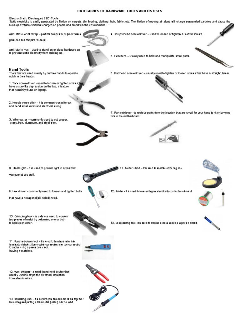 Hardware Tools and Their Uses | PDF | Electrostatic Discharge | Electricity