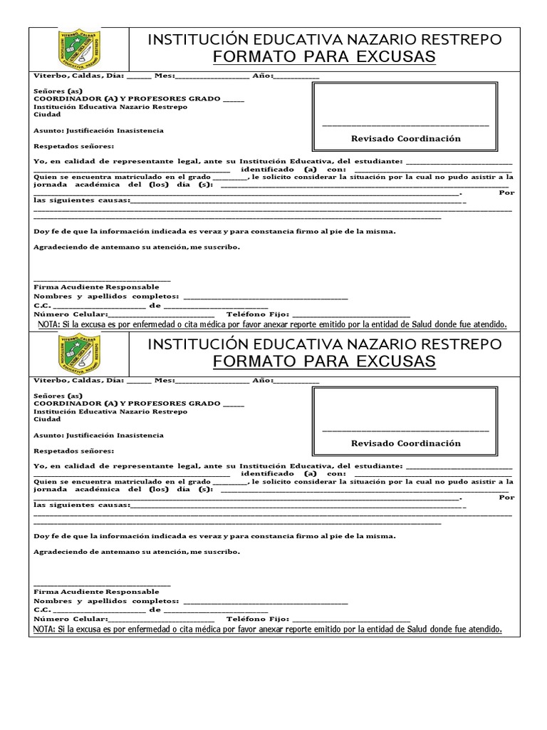 Formato para Excusas | PDF | Ciencias de la Salud | Medicina