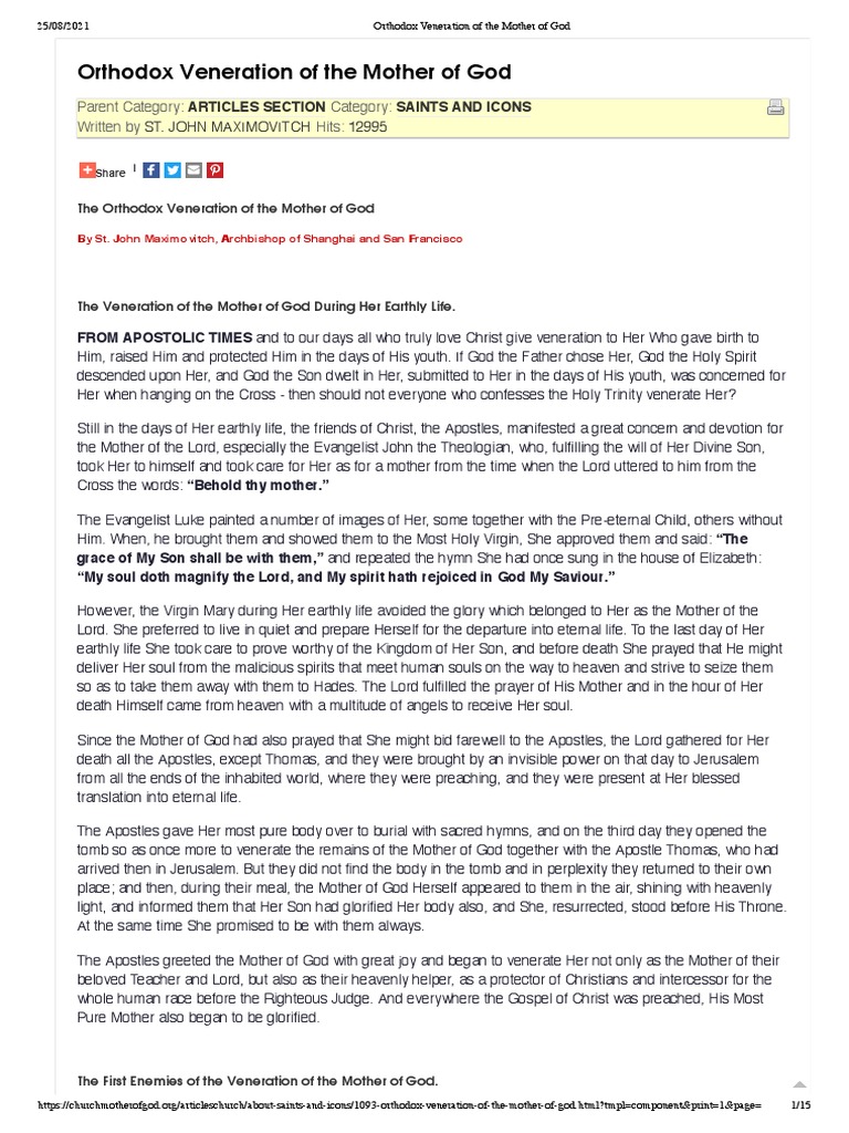 Orthodox Veneration Explained | PDF | Mary, Mother Of Jesus | Catholic ...