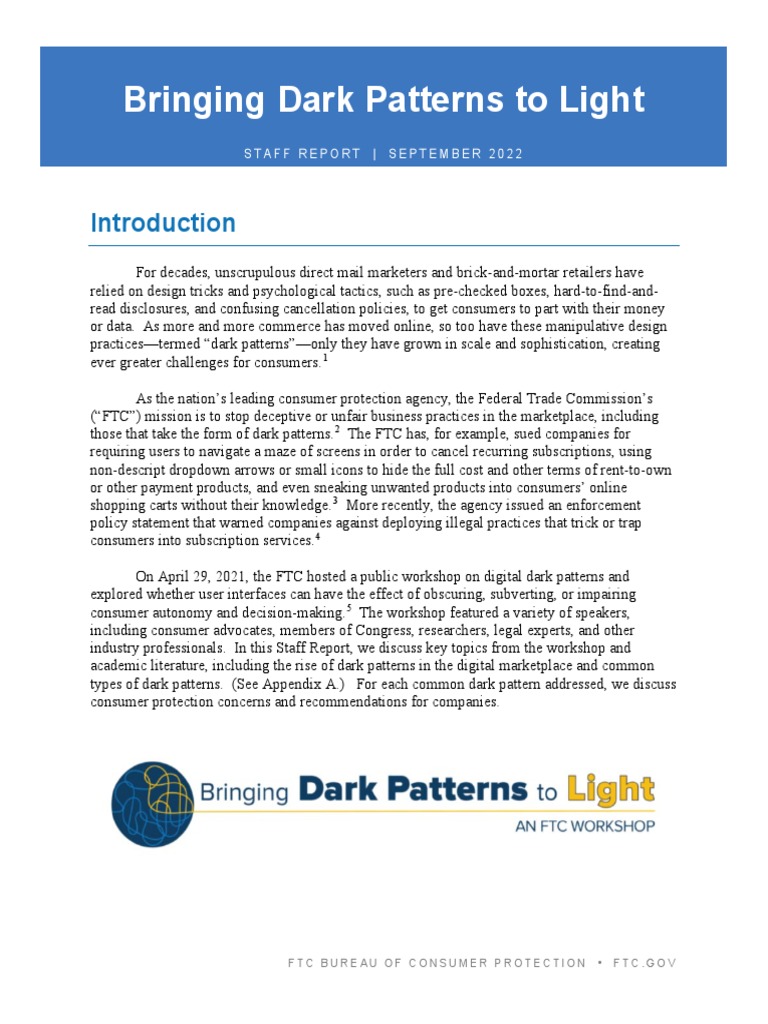 P214800 Dark Patterns Report 9.14.2022 - FINAL | PDF | Federal Trade ...