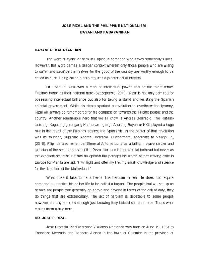 Jose Rizal and The Philippine Nationalism Bayani and Kabayanihan | PDF