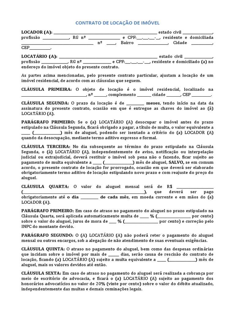 Contrato de Locaçã para Preencher | PDF | Aluguel | Justiça