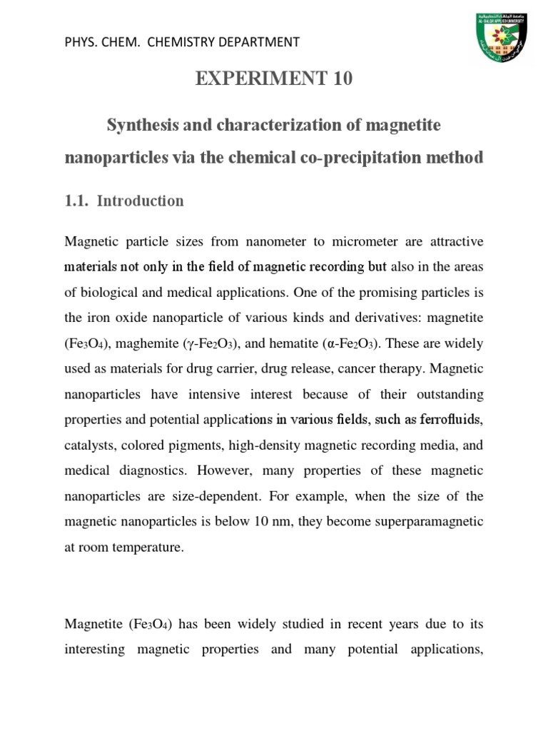 Synthesis of Magnetite Nanoparticles | PDF | Nanoparticle | Applied And ...