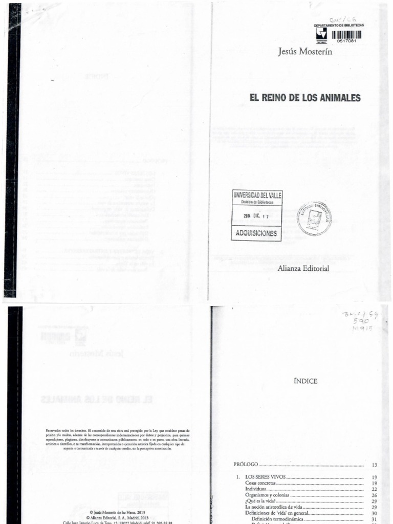 Mosterín (2013) - El Reino de Los Animales. Cap. 1. Los Seres Vivos. | PDF
