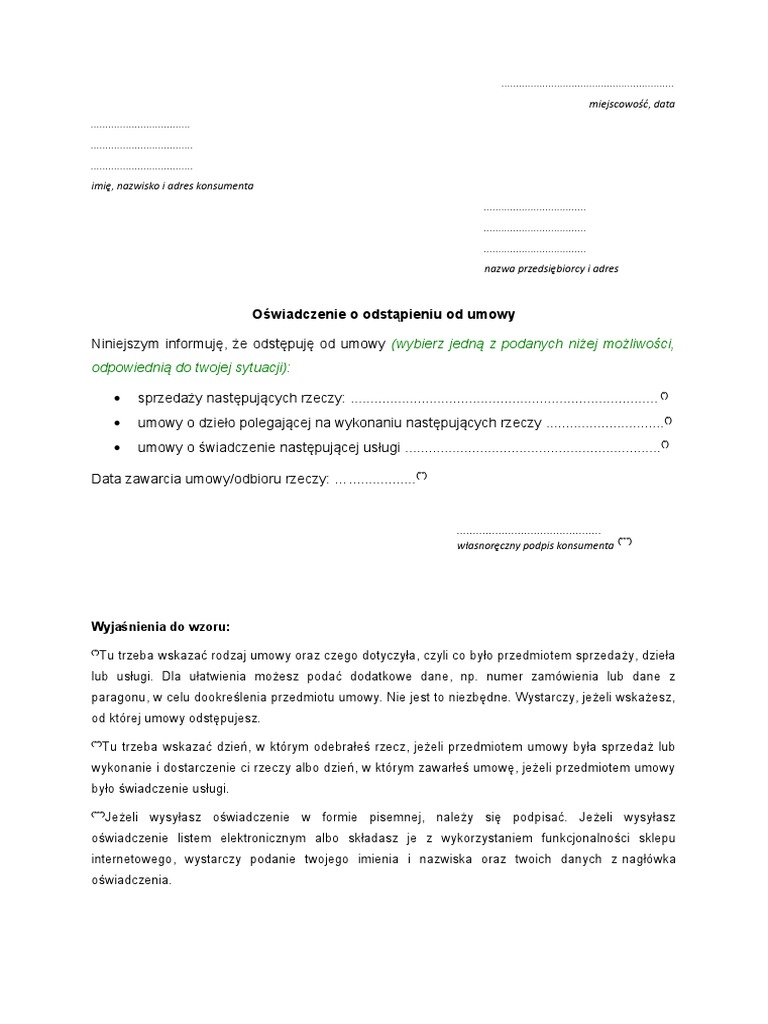 Odstąpienie Od Umowy Poza Lokalem I Na Odległość | PDF