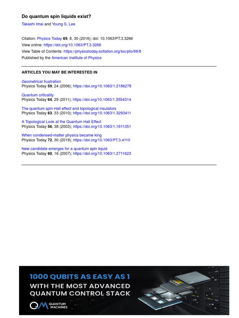 Takashi Et Al, Do Quantum Spin Liquid Exist, PhyToday (2016) | PDF