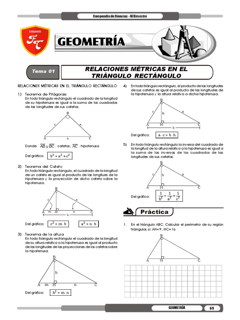 Relaciones Métricas en El Triángulo Rectángulo: Tema 01 | PDF ...