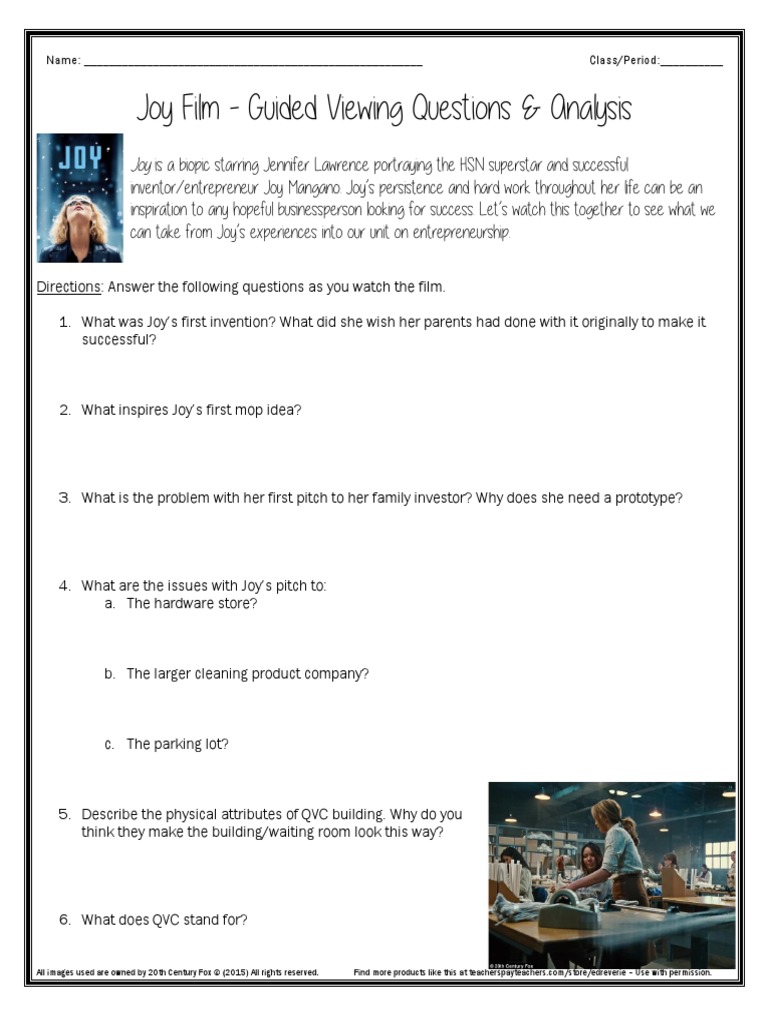 Joy Film - Guided Viewing Questions & Analysis | PDF