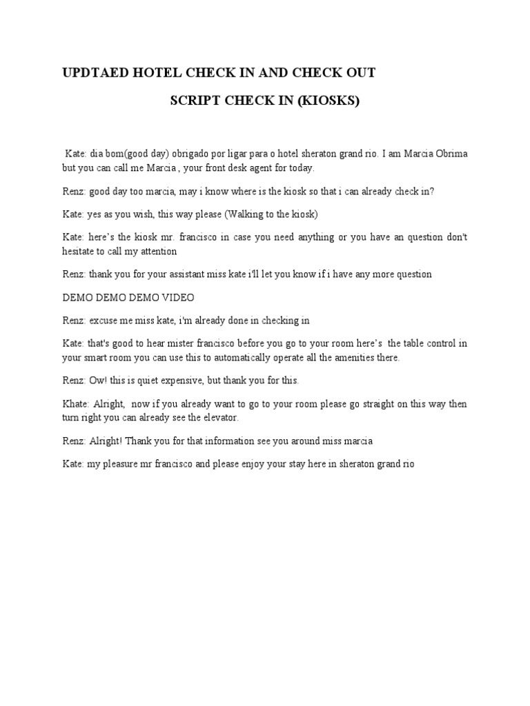 Hotel Check in Updated | PDF