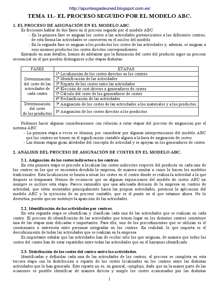 Tema 11.-El Proceso Seguido Por El Modelo Abc | PDF | Contabilidad ...