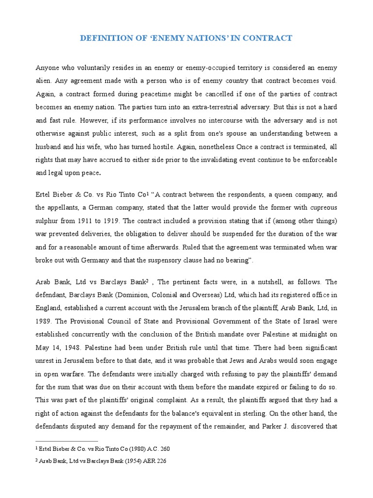 Contract Rules with Enemy Nations | PDF | Consideration | Business Law