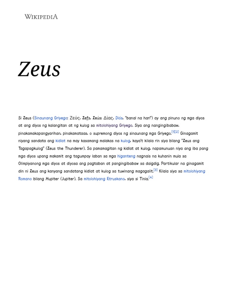 Zeus - Wikipedia, Ang Malayang Ensiklopedya | PDF