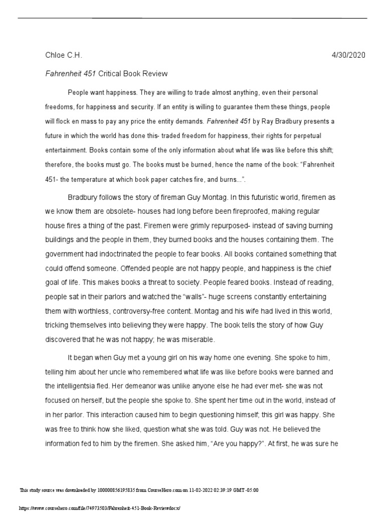 Fahrenheit 451 Book Review | PDF