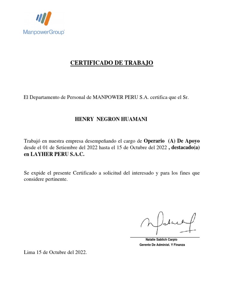 Modelo Certificado de Trabajo | PDF