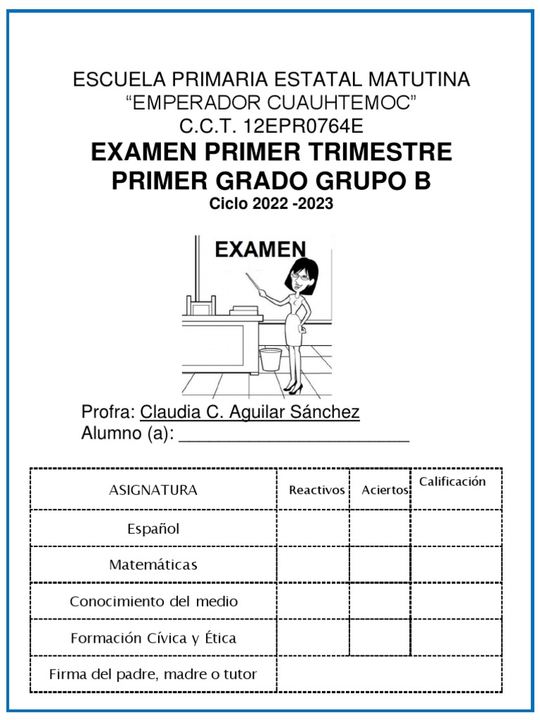 Examen 1er Grado Primer Trimestre Claudia Ok Pdf