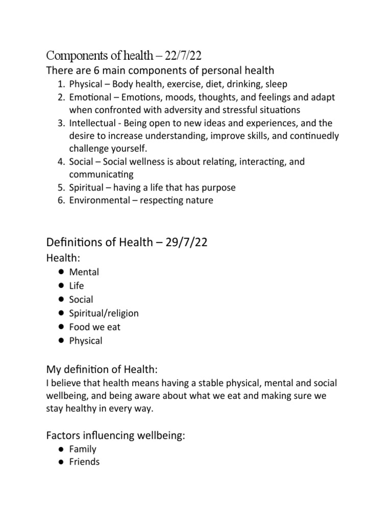 Components of Health | PDF | Mental Health | Depression (Mood)