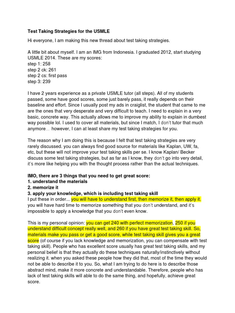 Test Taking Strategies For The USMLE | PDF | Medicine | Diseases And ...