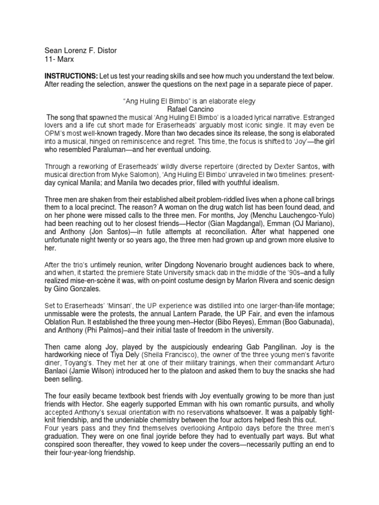 Activity 7 Ang Huling El Bimbo | PDF | Musical Theatre | Musicals