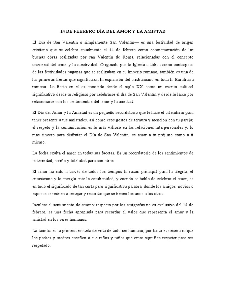 Historia y actividades del amor y amistad | PDF | día de San Valentín ...