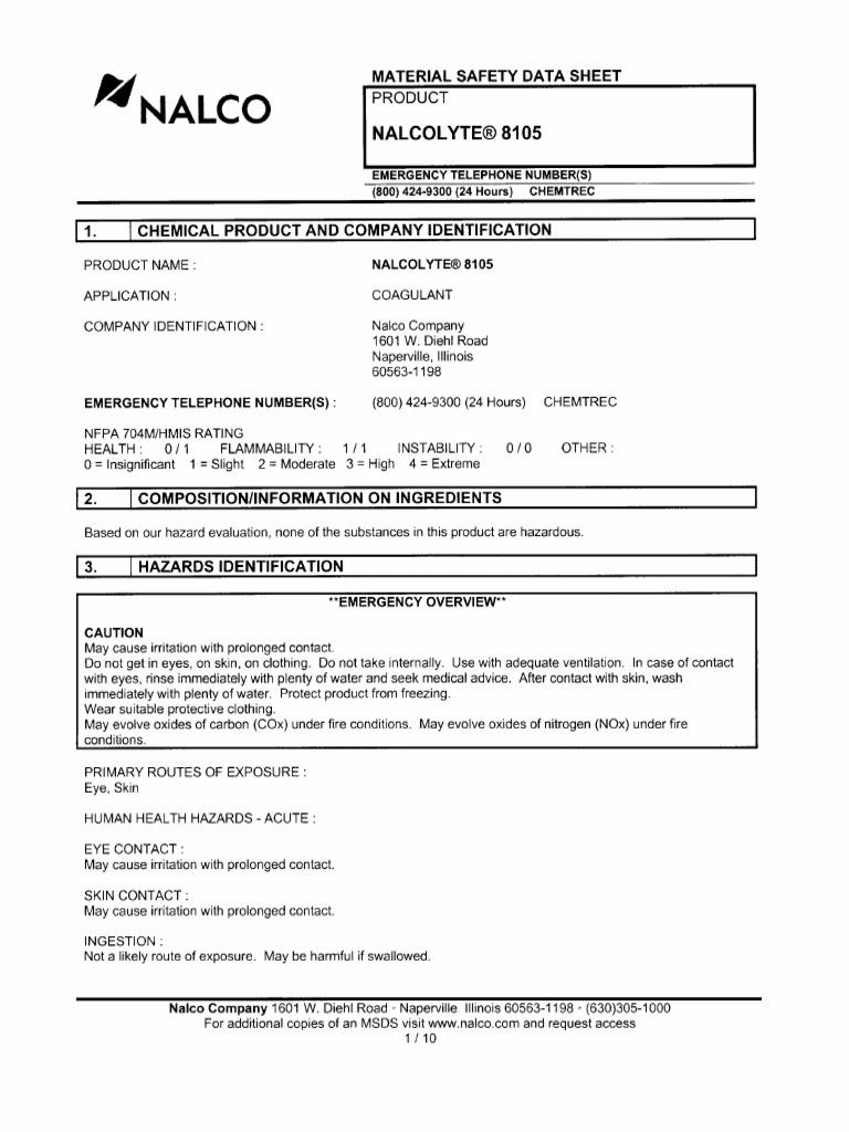 NALCO Coagulant Nalco - 8105 | PDF