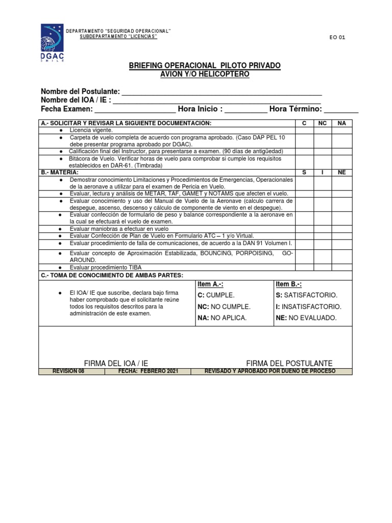 Operacional Oral Dgac | PDF | Prueba (evaluación) | Quitarse