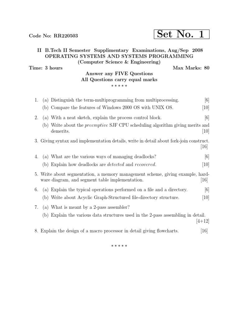 Operating Systems Exam Questions 2008 | PDF | Process (Computing ...