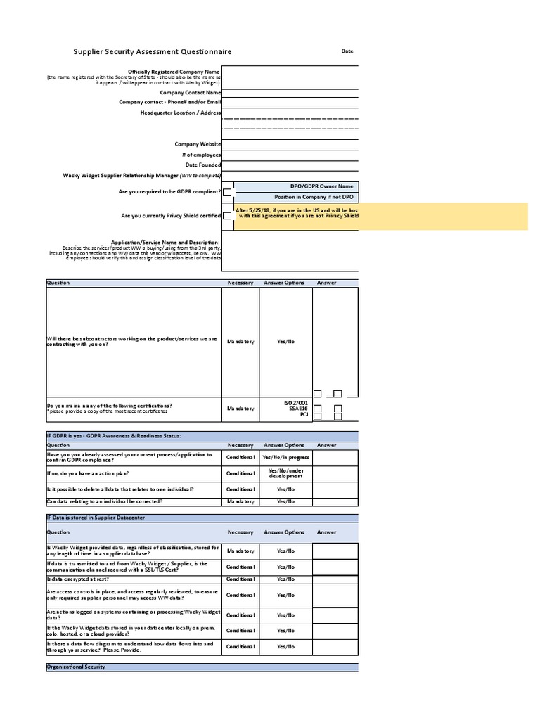 Supplier Security Questionnaire - v1 | PDF | Iso 9000 | Information ...