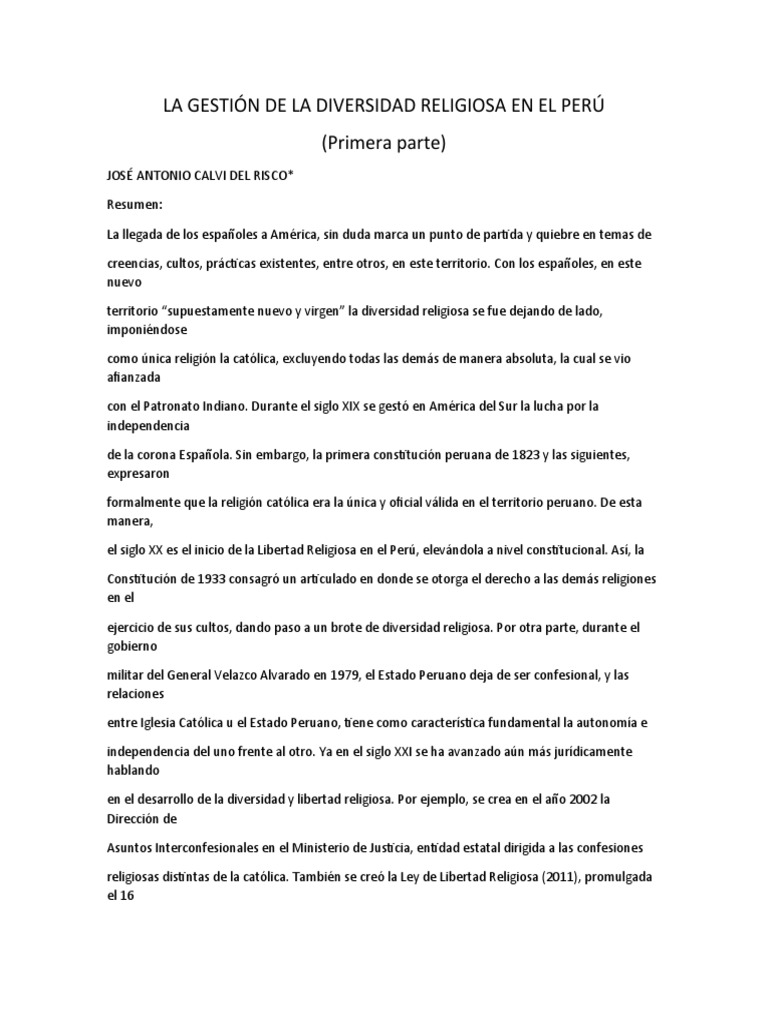 La Gestión de La Diversidad Religiosa en El Perú | PDF | Imperio Inca | Perú