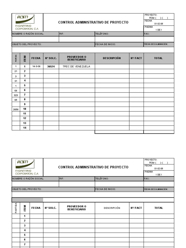 For-200-32 (Rev.00) Control de Proyecto | PDF