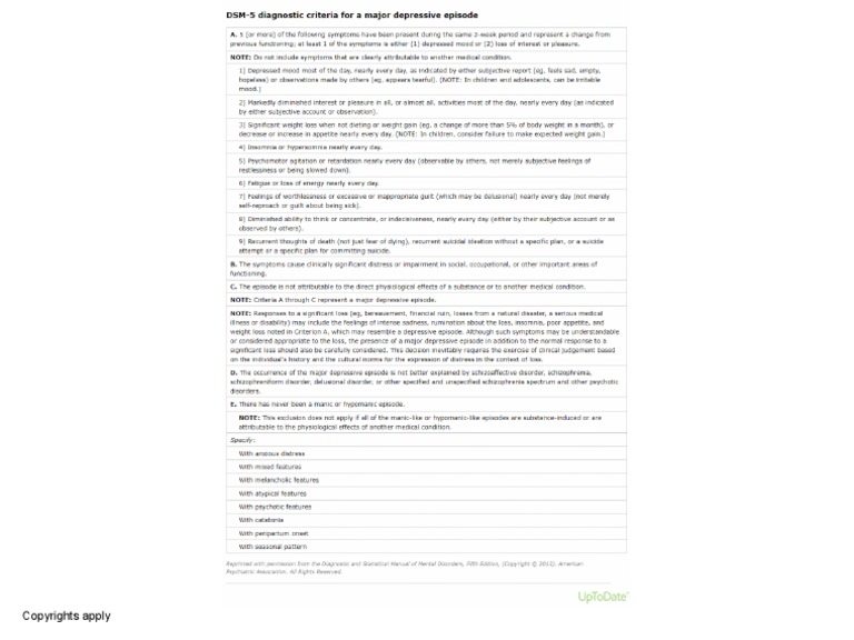 DSM 5 Criteria For A Major Depressive Episode | PDF