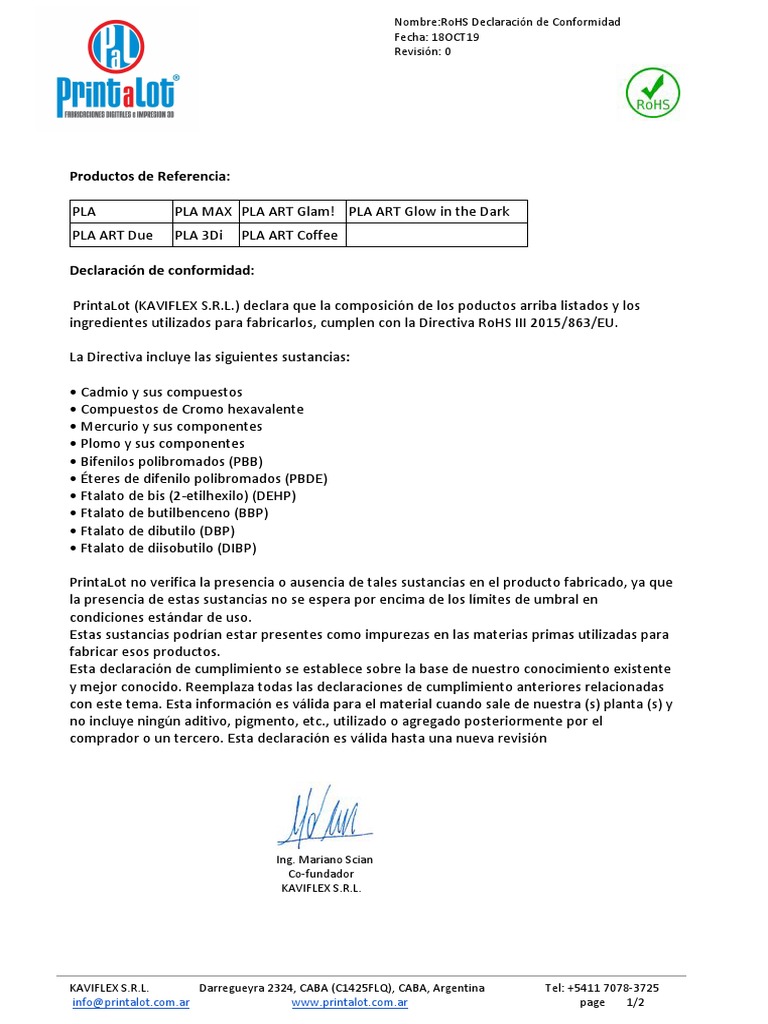 Declaración de Conformidad RoHS KAVIFLEX | PDF | Naturaleza | Química ...
