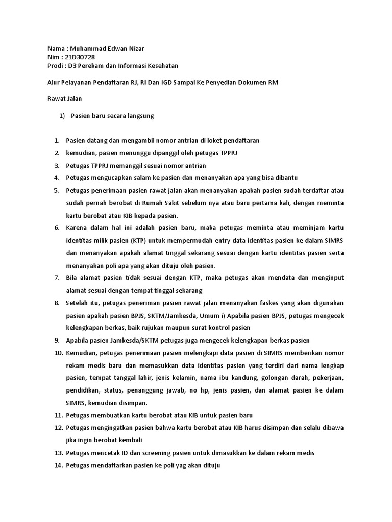 Muhammad Edwan Nizar (Alur Pelayanan Pendaftaran RJ, RI, IGD) | PDF