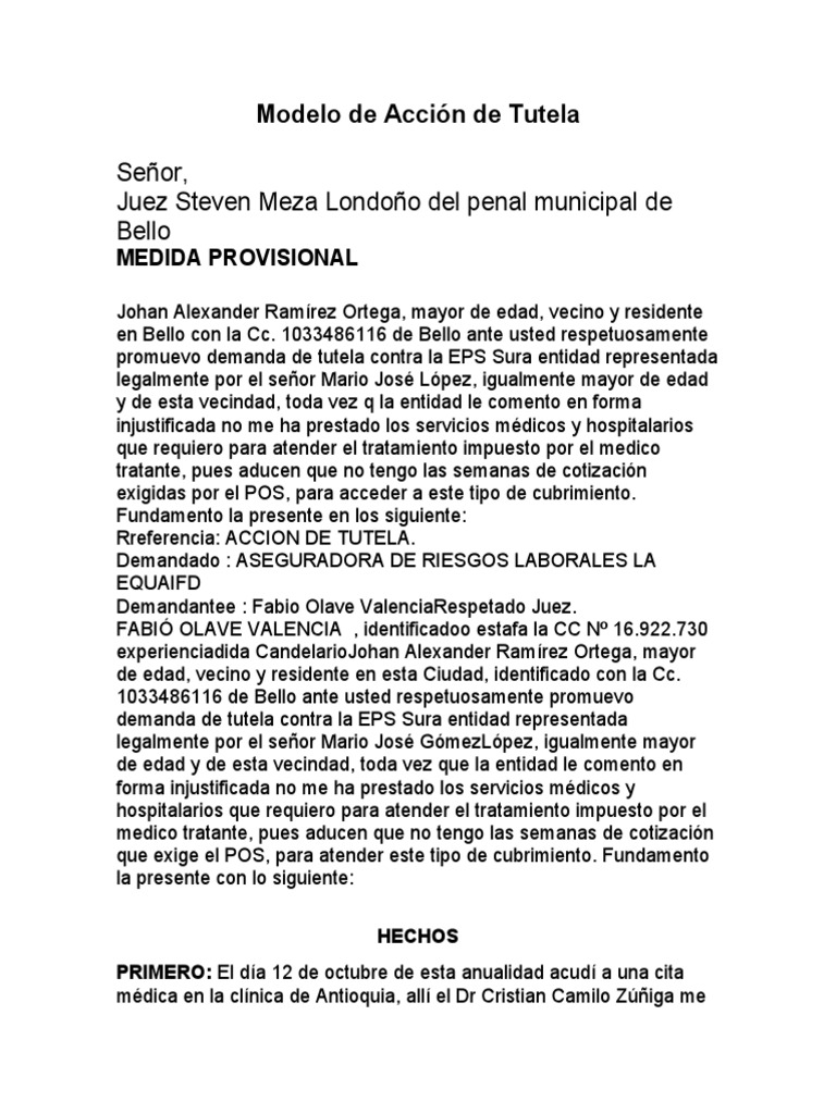Modelo de Acción de Tutela | PDF | Derecho
