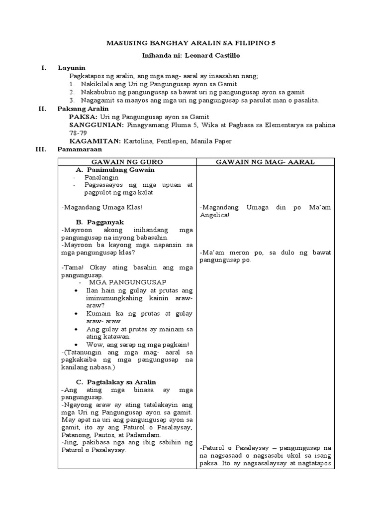 Detailed Lesson Plan in Filipino 5 | PDF